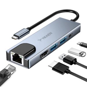 usb c hub,yikaien 5 ports usb type c to ethernet hdmi usb 3.0 type c port hub adapter compatible with macbook pro air imac samsung galaxy note lg chromebook pixelbook dell xps oculus rift