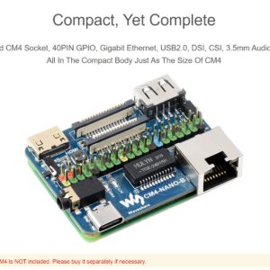 Nano Base Board (B) for Raspberry Pi Compute Module 4, Same Size as CM4, with Standard CM4 Socket, Raspberry Pi 40PIN GPIO, Gigabit Ethernet, USB2.0, DSI, CSI, HDMI, 3.5mm Audio Jack etc.