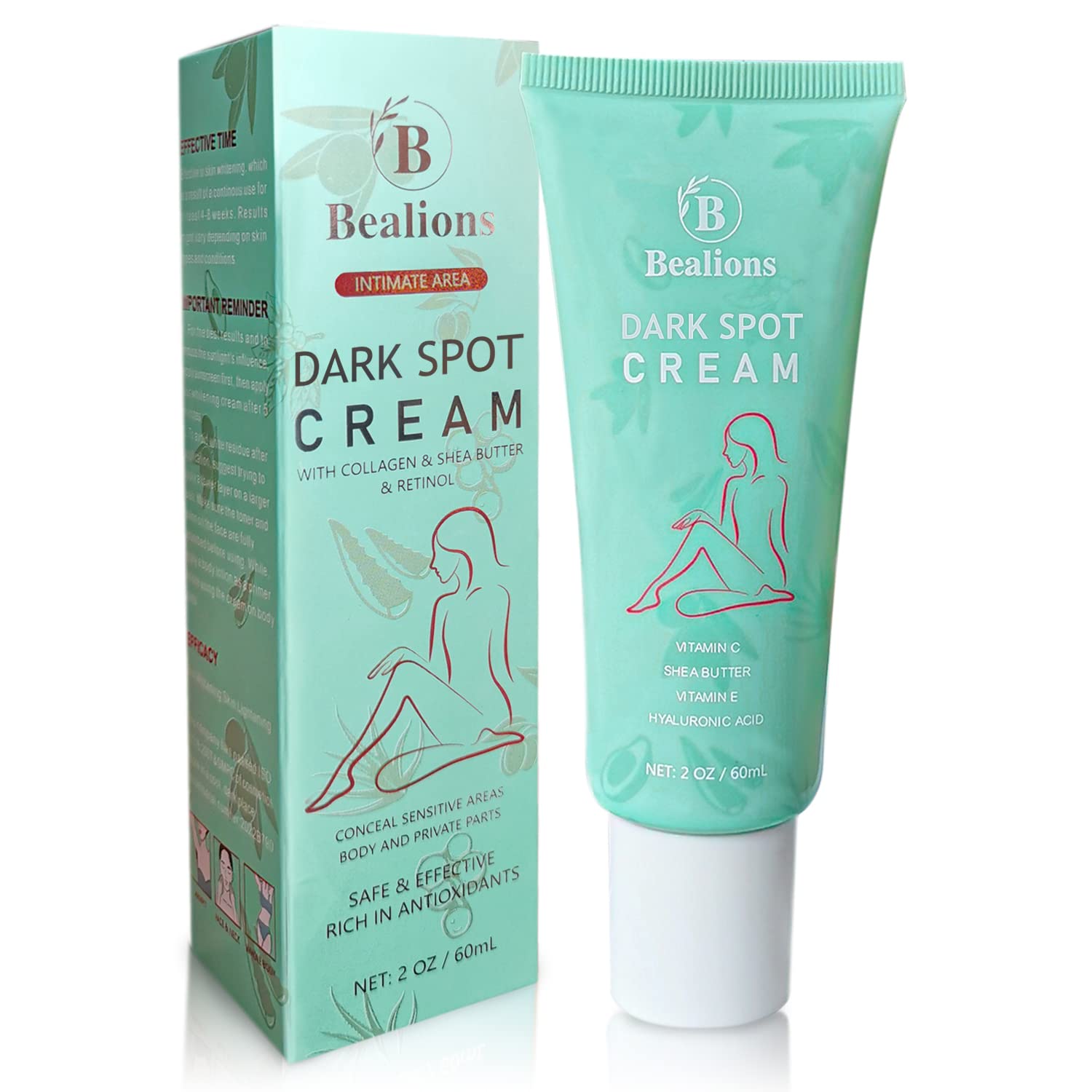 Bealions Intimate Area Dark Spot Cream, Underarm Cream, Instant Result, for Armpit, Knees, Elbows, Inner Thigh, Moisturizes Dark Area Corrector Cream 2 fl.oz…