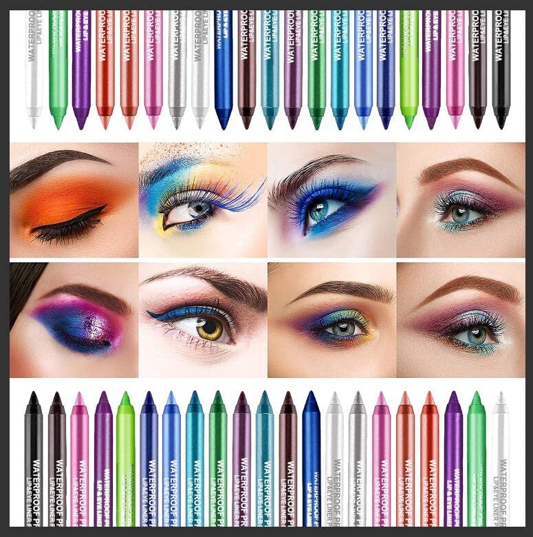 RDGWFB 21 Colors Eyeliner Pen Set, Eyeliner Pencil Set, Waterproof Colorful Eyeliner Kit Long Lasting Eyeshadow Pencil Eye&Lip Liner Professional Eye Makeup Set Pearl Eye Liner for Women