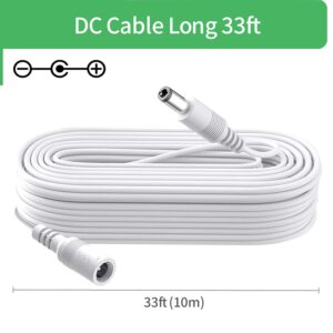 Security-01 33FT 10M DC 12V Power Extension Cable for CCTV Security Camera DVR Standalone, DC Extension Cord 5.5mm x 2.1mm,White