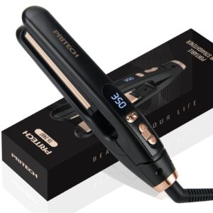 pritech mini flat iron portable hair straightener, straightener with 13 adjustable temp(210°f-450°f), 1'' plate for all hairstyles hair straightening irons black (gold)