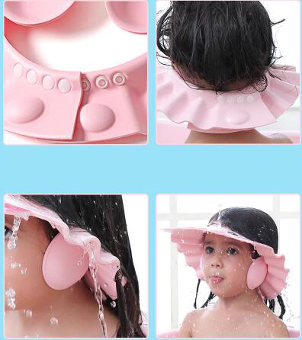 Baby Bath Shampoo Cap with Ear Protection Safe Bathing Visor Hat Soft Shower Wash Hair Adjustable Portable Shield for Children Kids