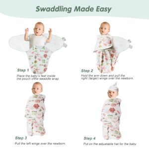 Organic Muslin Swaddle Blankets,100% Cotton Ultra Soft Newborn Adjustable Sleep Sack Wrap, Baby Receiving Blanket for Boys and Girls,3 Pack Swaddle and Hat Set,0-6 Months