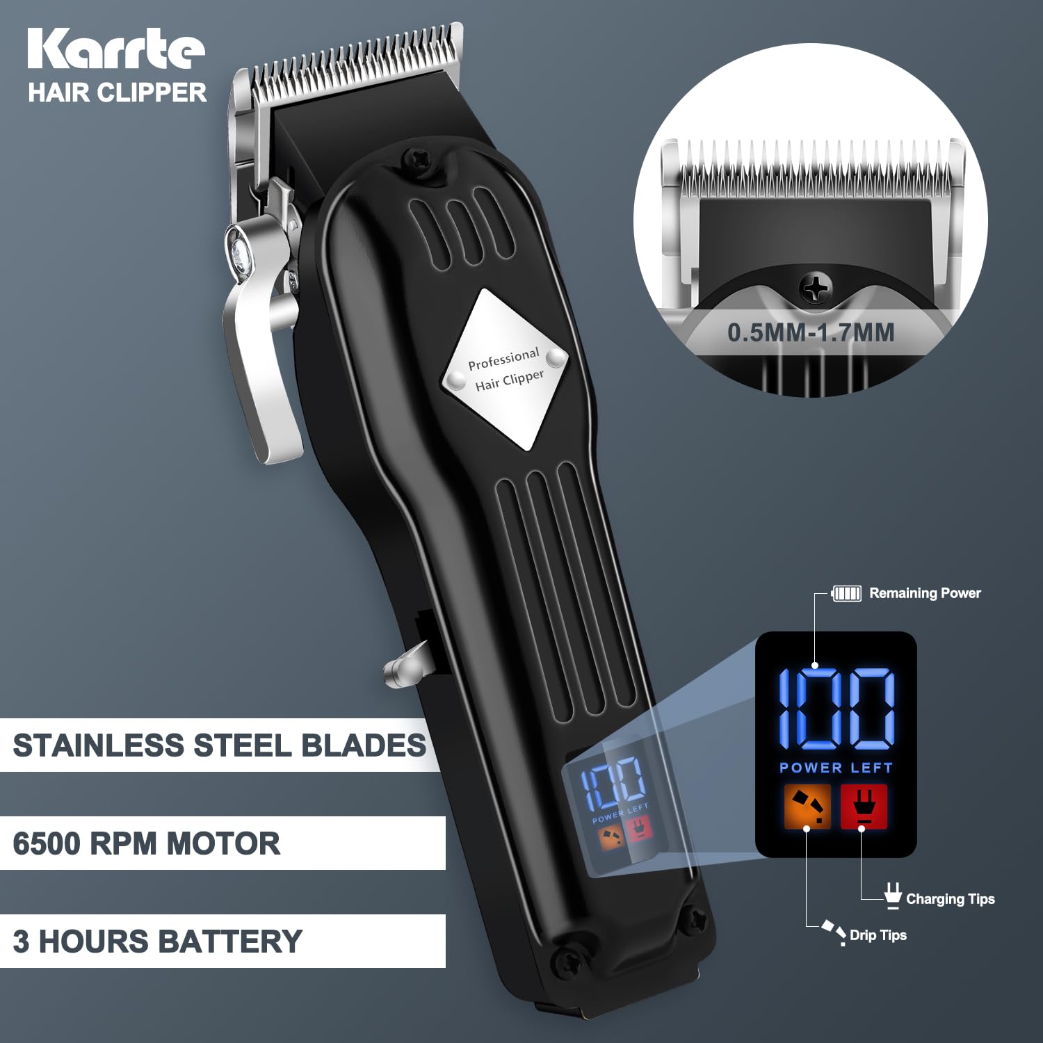 Karrte Professional Hair Clippers and Trimmer Kit,Cordless Hair Cutting Kit,Barber Supplies for Men Beard Trimmer Mens Grooming Kit Accessories (Golden)