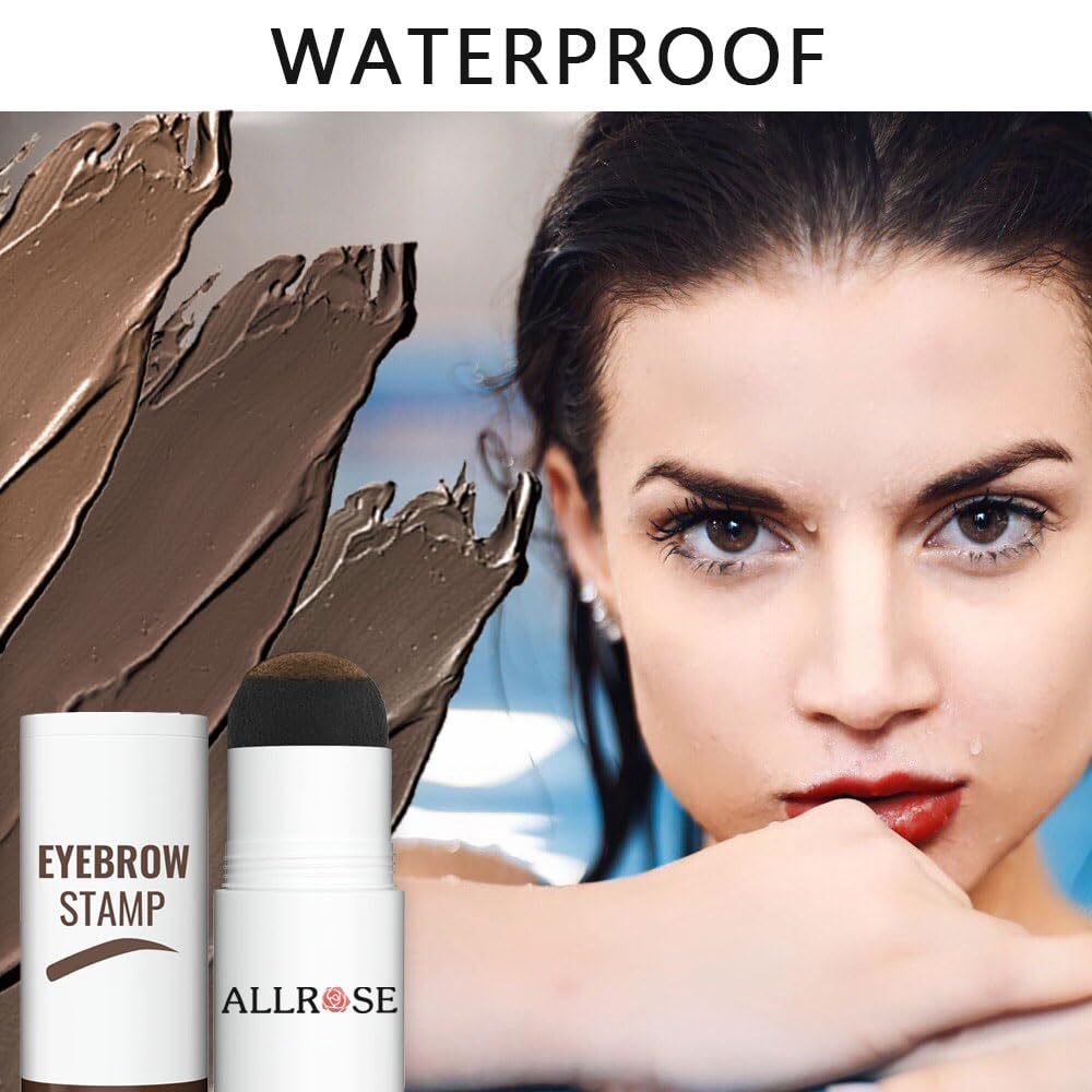 ALLROSE Eyebrow Stamp Stencil Kit - One Step Perfect 20 Eye Brow Stamping, Waterproof, Easy to Use, Brown