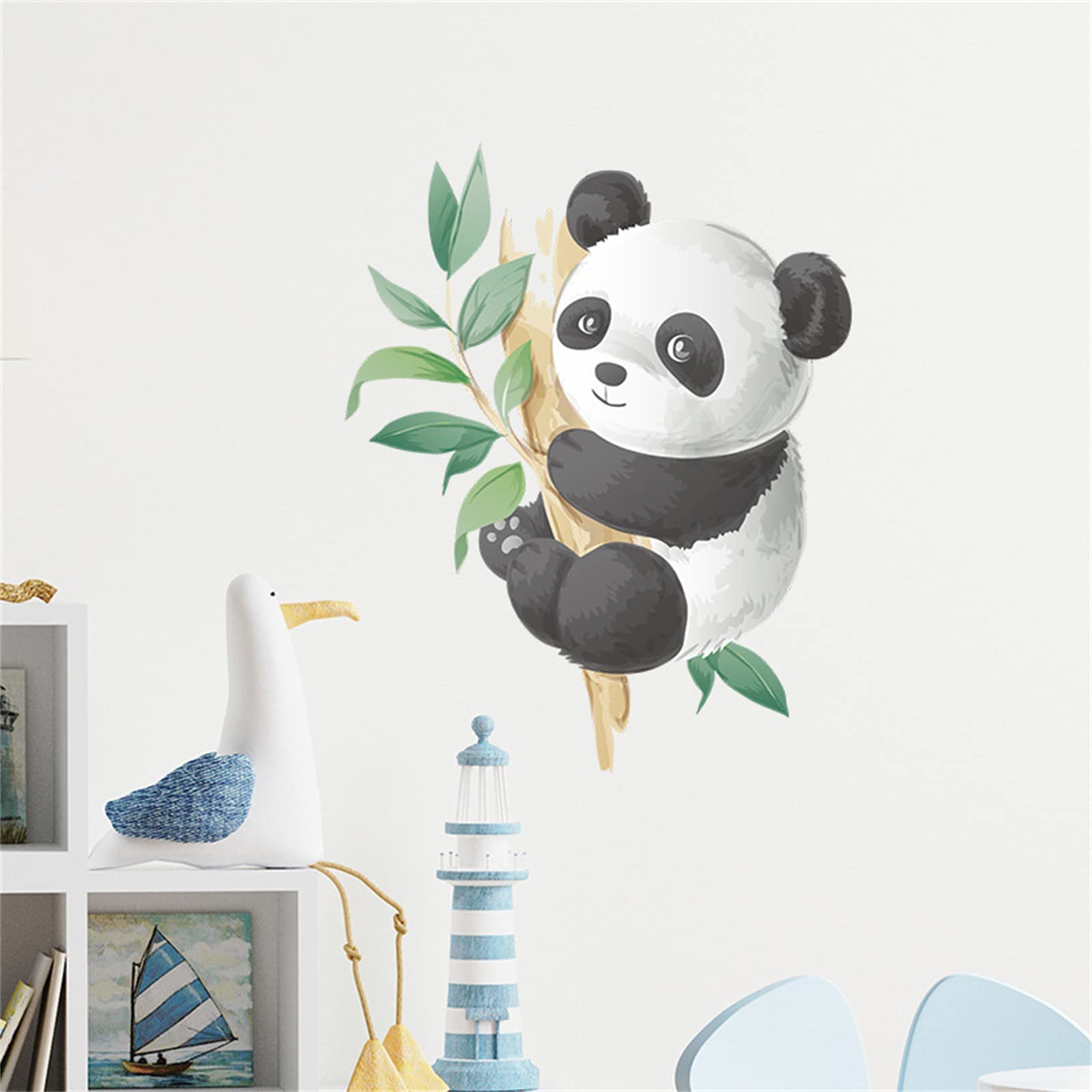 Panda and Tree Branch Wall Decals,Peel and Stick Animal Wall Stickers for Kids Children Bedroom Nursery Home Decor(15.3x18.9)