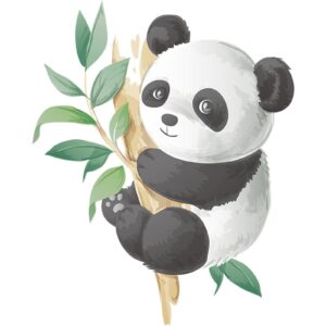 panda and tree branch wall decals,peel and stick animal wall stickers for kids children bedroom nursery home decor(15.3x18.9)