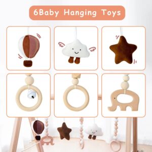 Razee Wooden Baby Play Gym Foldable Baby Gym Portable, Infant Frame Activity Gym Hanging Bar for Toddle with 6 Hanging Sensory Toys