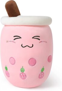 genchi boba plushies stuffed bubble tea plush pillows cute anime cartoon animal milk tea toy gifts for baby kids children and adult birthday (50cm / 19.7in - large, strawberry wink)