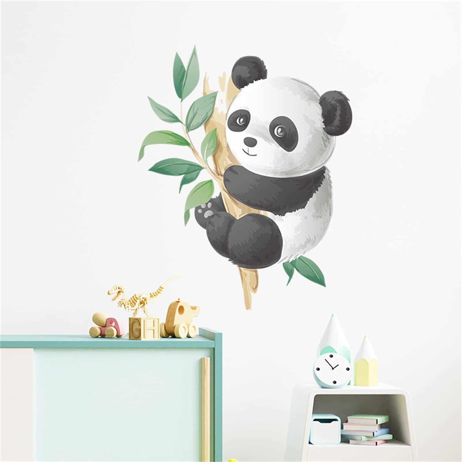 Panda and Tree Branch Wall Decals,Peel and Stick Animal Wall Stickers for Kids Children Bedroom Nursery Home Decor(15.3x18.9)