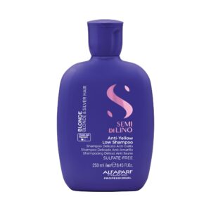 alfaparf milano semi di lino anti yellow purple shampoo for blonde hair - sulfate free, hydrating shampoo for blonde, platinum, silver & gray hair - removes yellow & neutralizes brass (8.45 oz/250 ml)