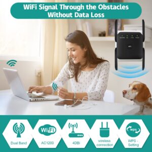 WiFi Extender, AILIYZ WiFi Booster Signal Booster for Home 2.4G /5G Wireless Internet Repeater with Ethernet Port, 1200Mbps WiFi Range Extender for Indoor and Outdoor (Black)