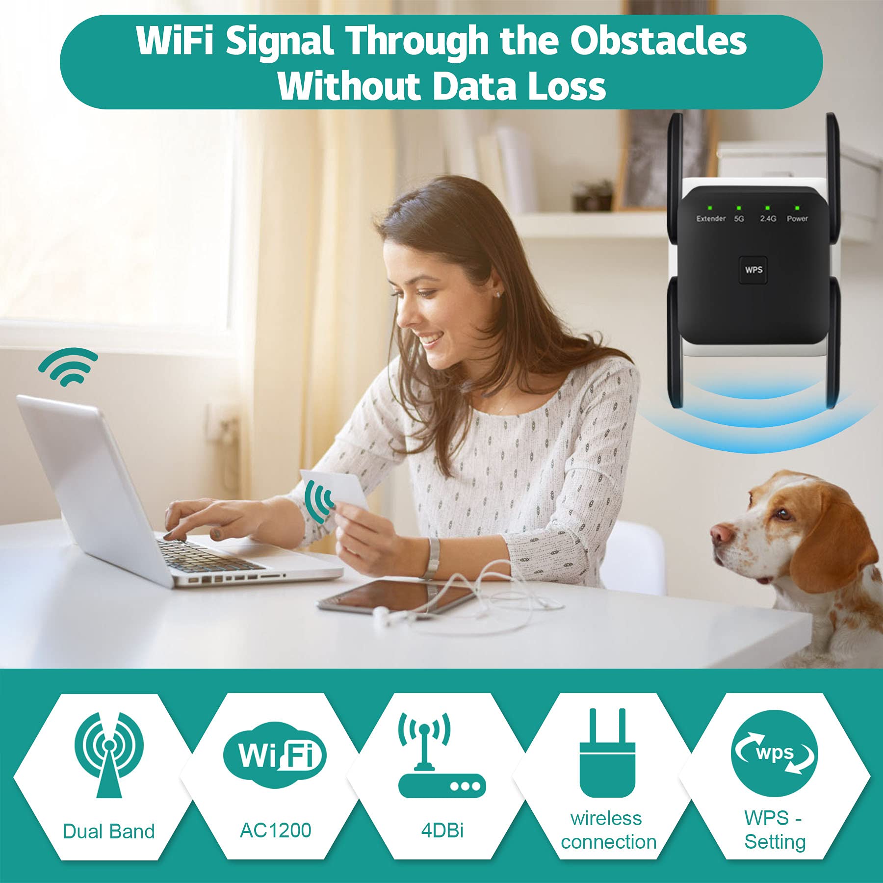 WiFi Extender, AILIYZ WiFi Booster Signal Booster for Home 2.4G /5G Wireless Internet Repeater with Ethernet Port, 1200Mbps WiFi Range Extender for Indoor and Outdoor (Black)