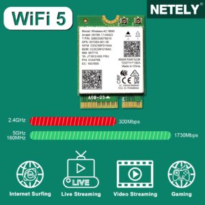 NETELY Wireless-AC 9560NGW NGFF M2 CNVI Interface CRF WiFi Adapter, Wireless-AC 2030Mbps (2.4GHz 300Mbps & 5GHz 160MHz 1730Mbps), Bluetooth 5.0, Intel Wireless-AC 9560NGW (Wireless-AC 9560NGW)