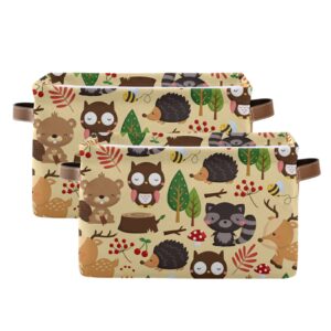 OREZI Rectangular Storage Bins with Handles,Collapsible (Woodland Cute Fox Forest Animal) Laundry Hamper Storage Box for Toy Bins,Gift Baskets Bedroom,Clothes,Pack 1