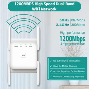 AILIYZ WiFi Extender, WiFi Booster to Extend Range of WiFi Internet Connection, Indoor and Outdoor Repeater Signal Booster, Up to 1200Mbps Speed Dual Band 2.4G/5G WiFi Repeater (White)