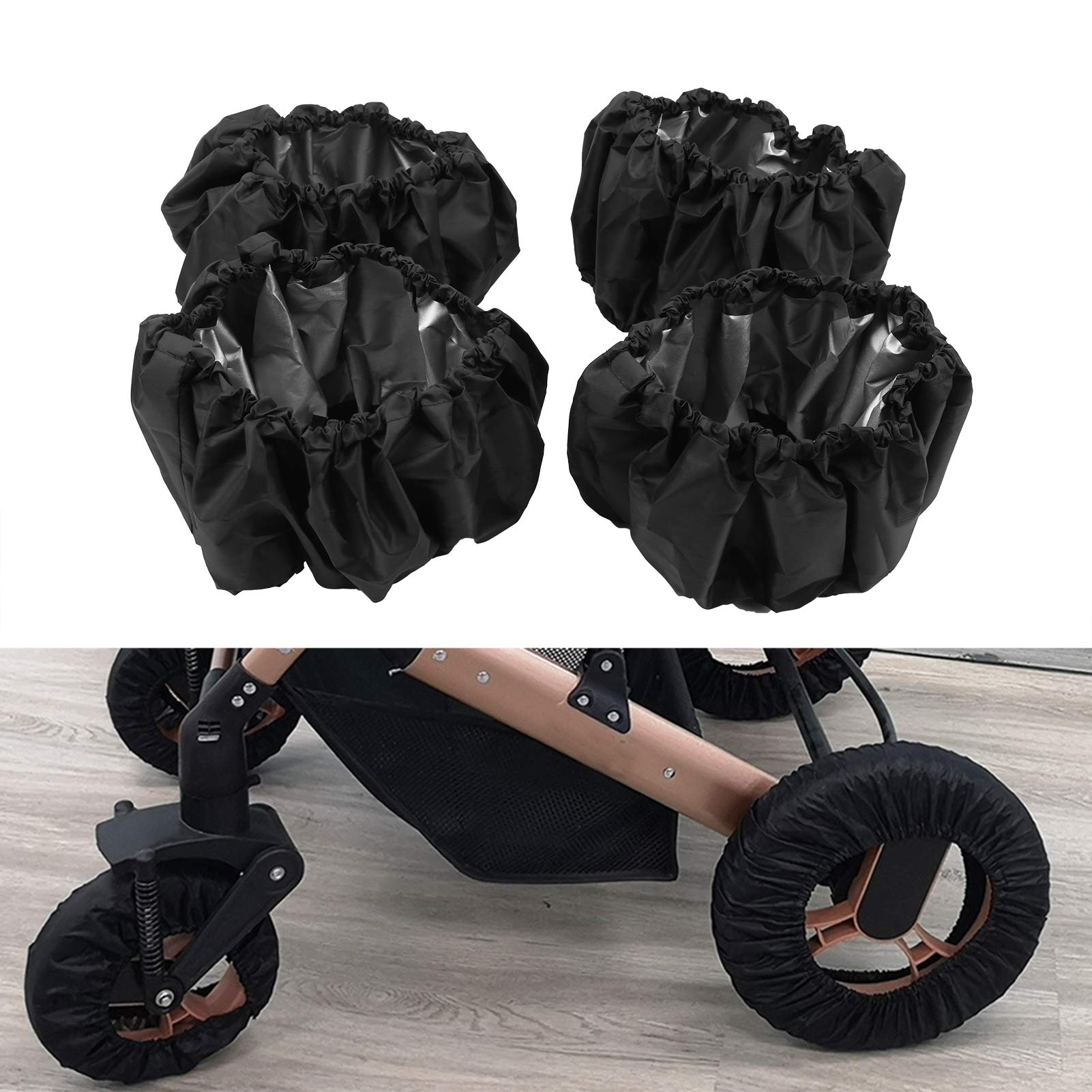 4 Pcs/Set Stroller Wheel Covers Black Wheelchair Tire Protector for Child Kid Baby Stroller Jogger Wheels Covers(L)