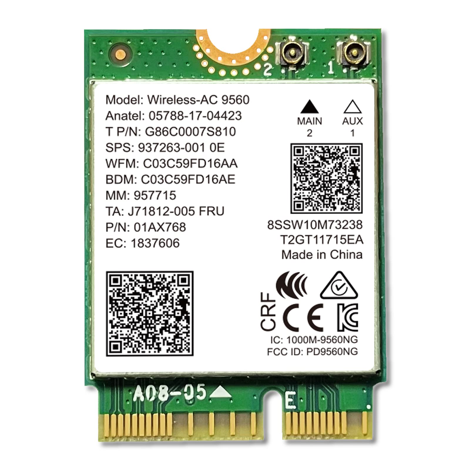 NETELY Wireless-AC 9560NGW NGFF M2 CNVI Interface CRF WiFi Adapter, Wireless-AC 2030Mbps (2.4GHz 300Mbps & 5GHz 160MHz 1730Mbps), Bluetooth 5.0, Intel Wireless-AC 9560NGW (Wireless-AC 9560NGW)