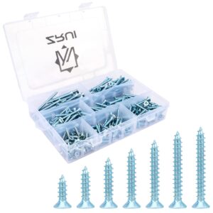 drywall screws assortment kit, self tapping screws for plastic, wood, drywall, metal, flat head screws, multi purpose blue carbon steel, m6, 7 different sizes, 280pcs, screw set assortment