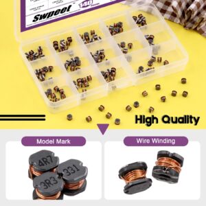 Swpeet 140Pcs 14 Values 2.2UH - 680UH CD54 Wire Wound SMD Power Inductor Assortment Kit, 5.8mm Chip Inductors - 2.2UH 3.3UH 4.7UH 6.8UH 10UH 22UH 33UH 47UH 68UH 100UH 220UH 330UH 470UH 680UH