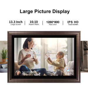 Digital Photo Frame 13.3 Inch Large WiFi Digital Picture Frame HD Touch Screen Wall Mountable Smart Photo Frame with 8GB Memory, Remote Control, Easy Setup to Share Photos and Videos via AiMOR APP