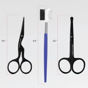 Beauty & Crafts 3 in 1 Eyebrow Scissors,Nose Scissors and Eyebrow Comb Brush - German Steel Eyebrow Grooming Kit for Men & Women (Black)