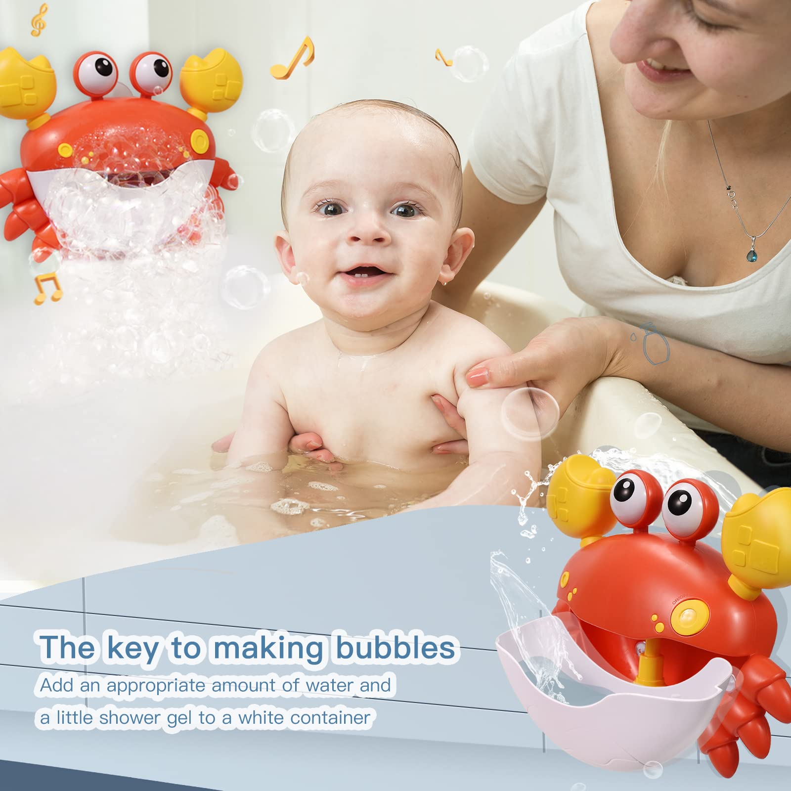 Charmspal Toddler Bath Toy Bubble - Crab Bath Toys for Kids - Bathtub Toys Musical Bubble Machine - Bath Toys with Suction Cups Music - Bath Gifts for Boys and Girls Tub Presents