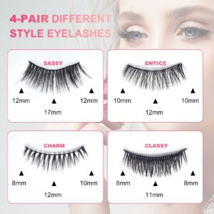 Self Adhesive Eyelashes, False Eyelashes No Glue or Eyeliner Needed, Waterproof Eyelashes for Natural Look, Easy to Put On, Stable and Non-slip Waterproof Eyelashes, Perfect Gift for Women (4-Pairs)