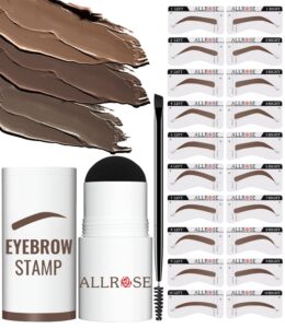 allrose eyebrow stamp stencil kit - one step perfect 20 eye brow stamping, waterproof, easy to use, brown