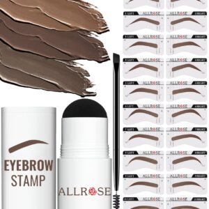 ALLROSE Eyebrow Stamp Stencil Kit - One Step Perfect 20 Eye Brow Stamping, Waterproof, Easy to Use, Brown