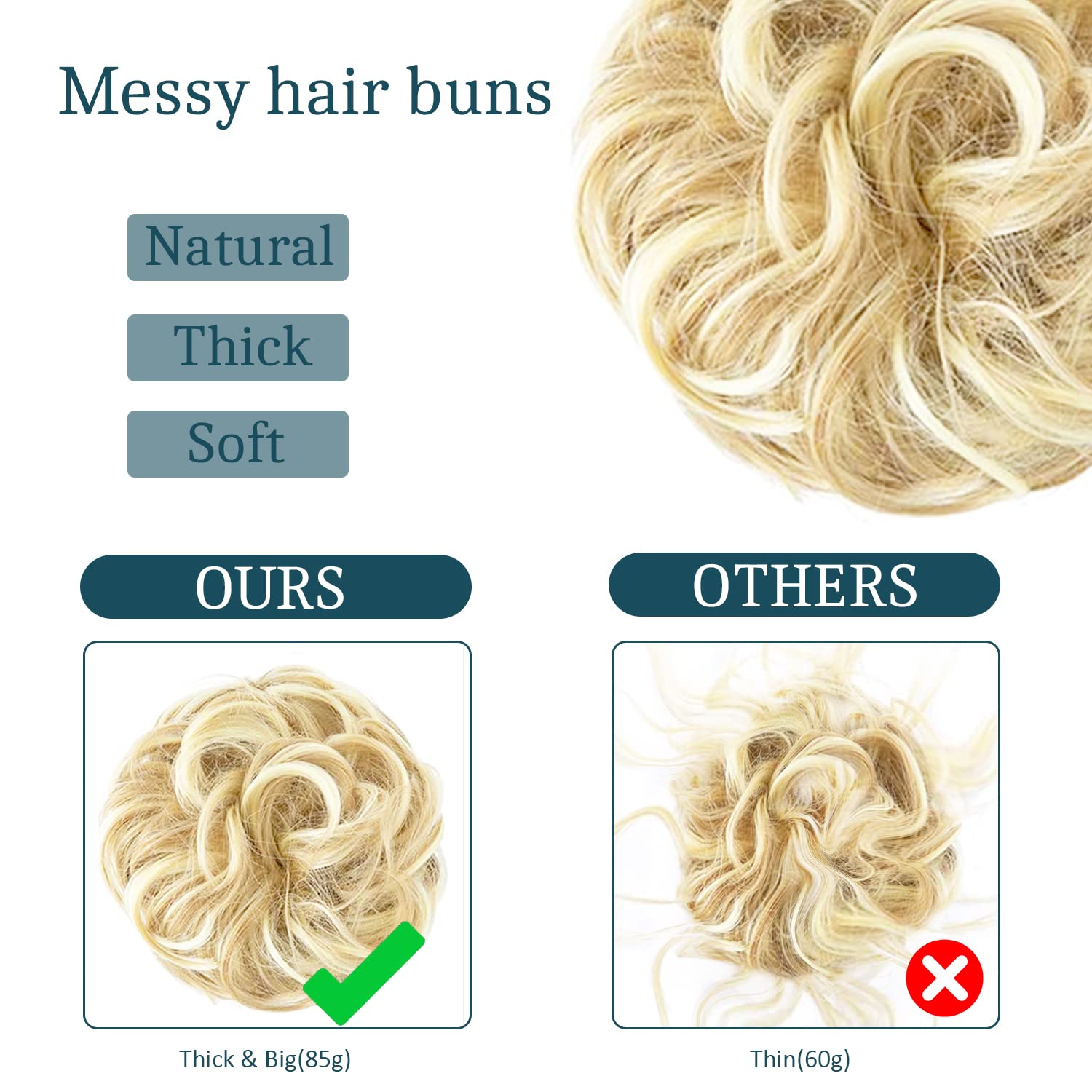 Messy Bun Hair Piece 4Pcs Different Style Beach Blonde Hair Bun Hair Piece Scrunchie Extensions Ponytails Hair Extensions for Women