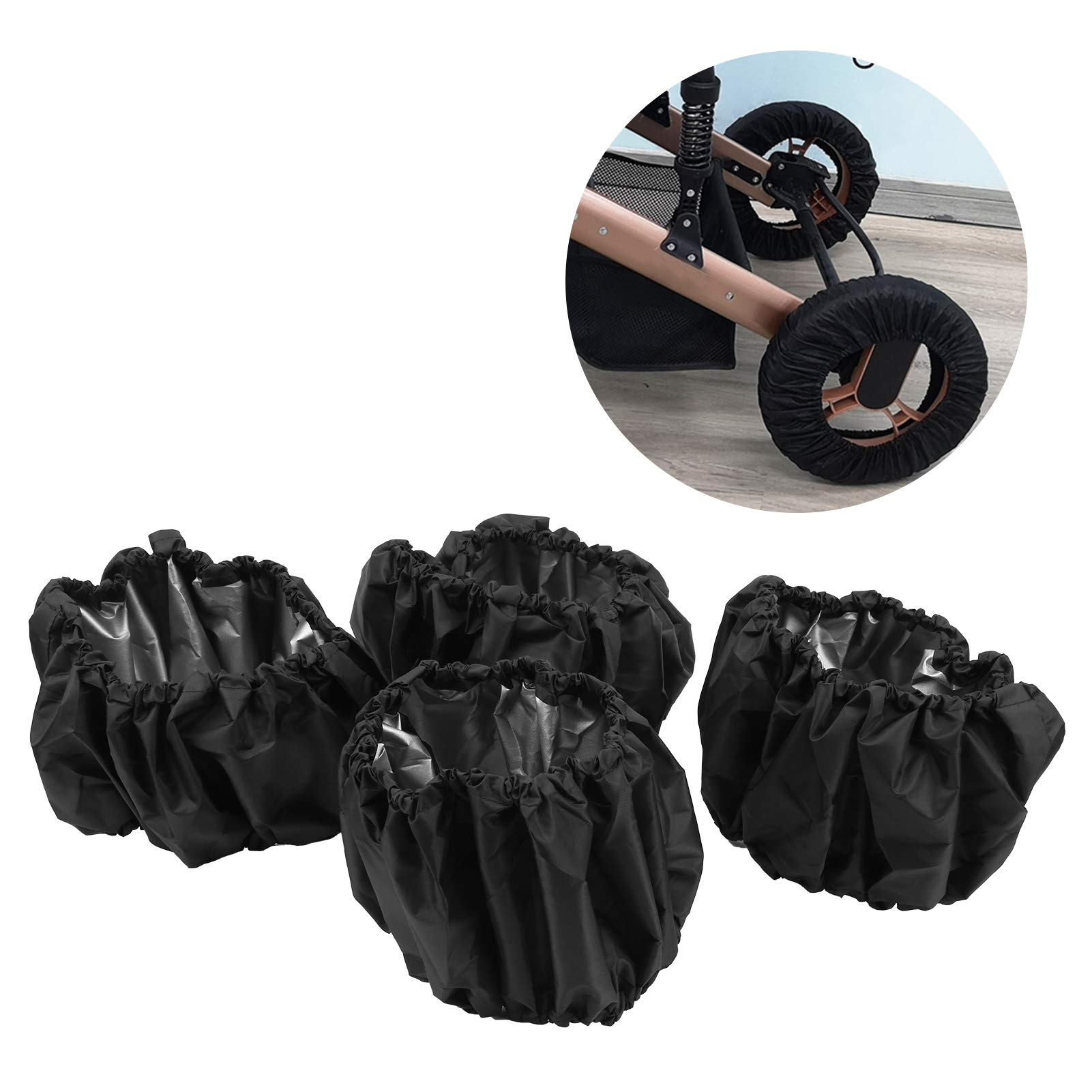 4 Pcs/Set Stroller Wheel Covers Black Wheelchair Tire Protector for Child Kid Baby Stroller Jogger Wheels Covers(L)