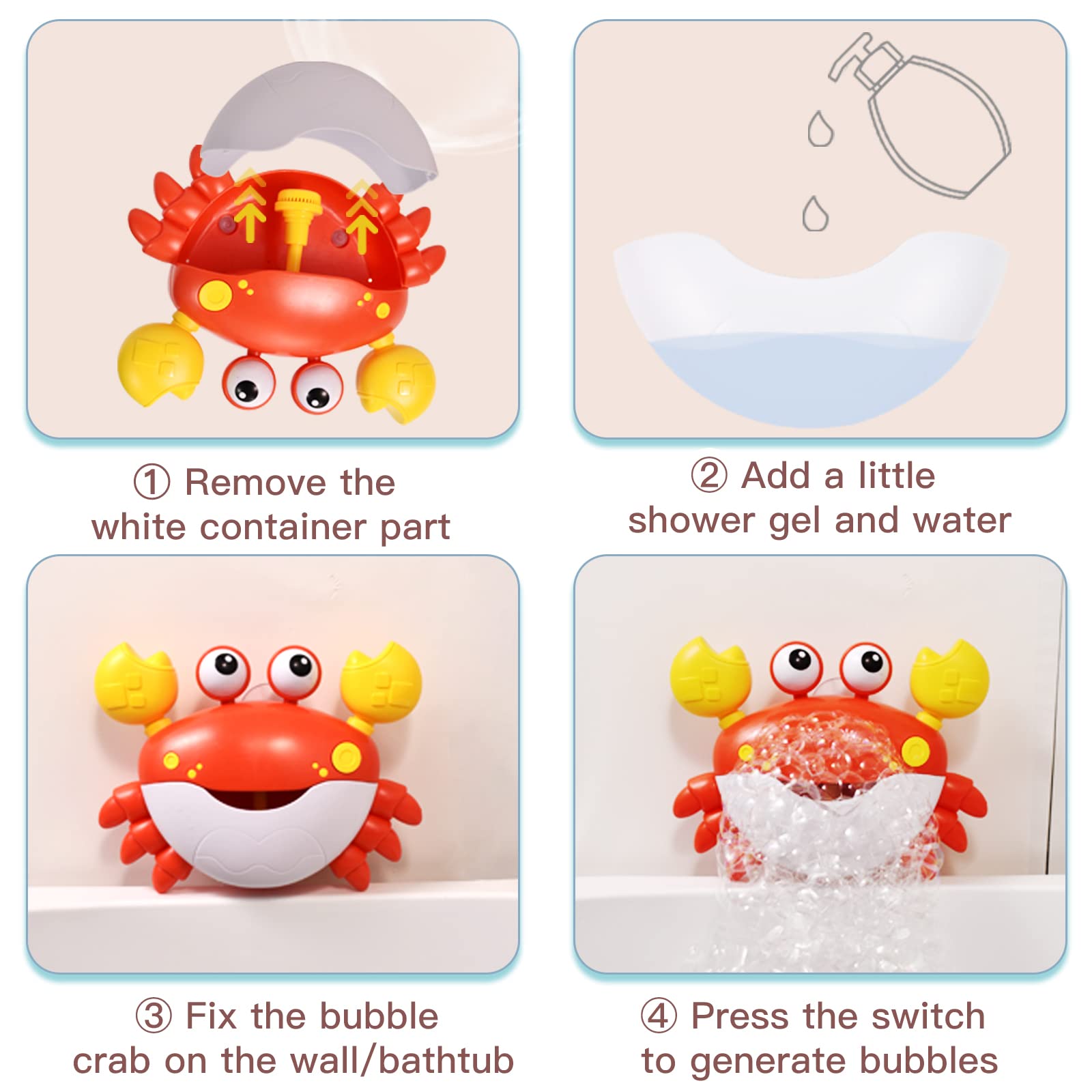 Charmspal Toddler Bath Toy Bubble - Crab Bath Toys for Kids - Bathtub Toys Musical Bubble Machine - Bath Toys with Suction Cups Music - Bath Gifts for Boys and Girls Tub Presents