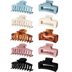 Vsiopy 10pcs Hair Claw Clips for Women - 3.5 Inch Nonslip Medium Large Clamps for Thin Hair, 5 Pack Strong Hold Square Jaw Clips