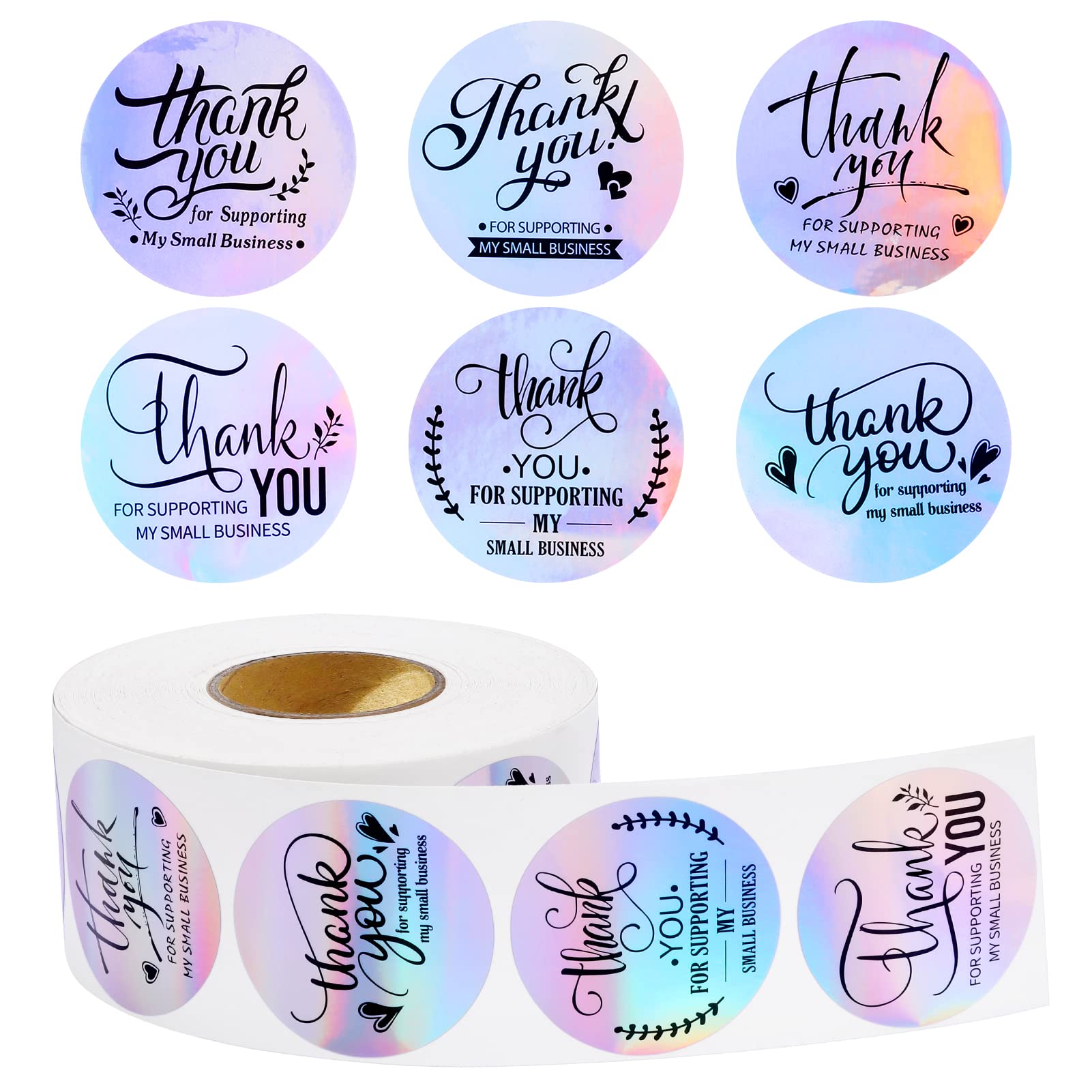 Qpout 600pcs Thank You Stickers 2 inch, Unique Rainbow Thank You Labels Sticker, Thank You for Supporting My Small Business Sticker for Gifts Bags Packing/Party Favor Thank You Stickers