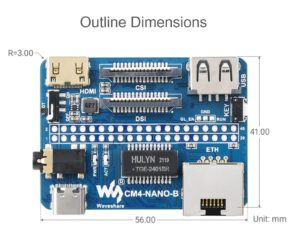 nano base board (b) for raspberry pi compute module 4, same size as cm4, with standard cm4 socket, raspberry pi 40pin gpio, gigabit ethernet, usb2.0, dsi, csi, hdmi, 3.5mm audio jack etc.