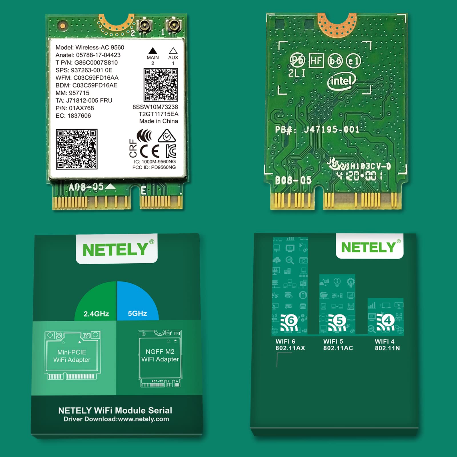 NETELY Wireless-AC 9560NGW NGFF M2 CNVI Interface CRF WiFi Adapter, Wireless-AC 2030Mbps (2.4GHz 300Mbps & 5GHz 160MHz 1730Mbps), Bluetooth 5.0, Intel Wireless-AC 9560NGW (Wireless-AC 9560NGW)