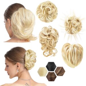 messy bun hair piece 4pcs different style beach blonde hair bun hair piece scrunchie extensions ponytails hair extensions for women