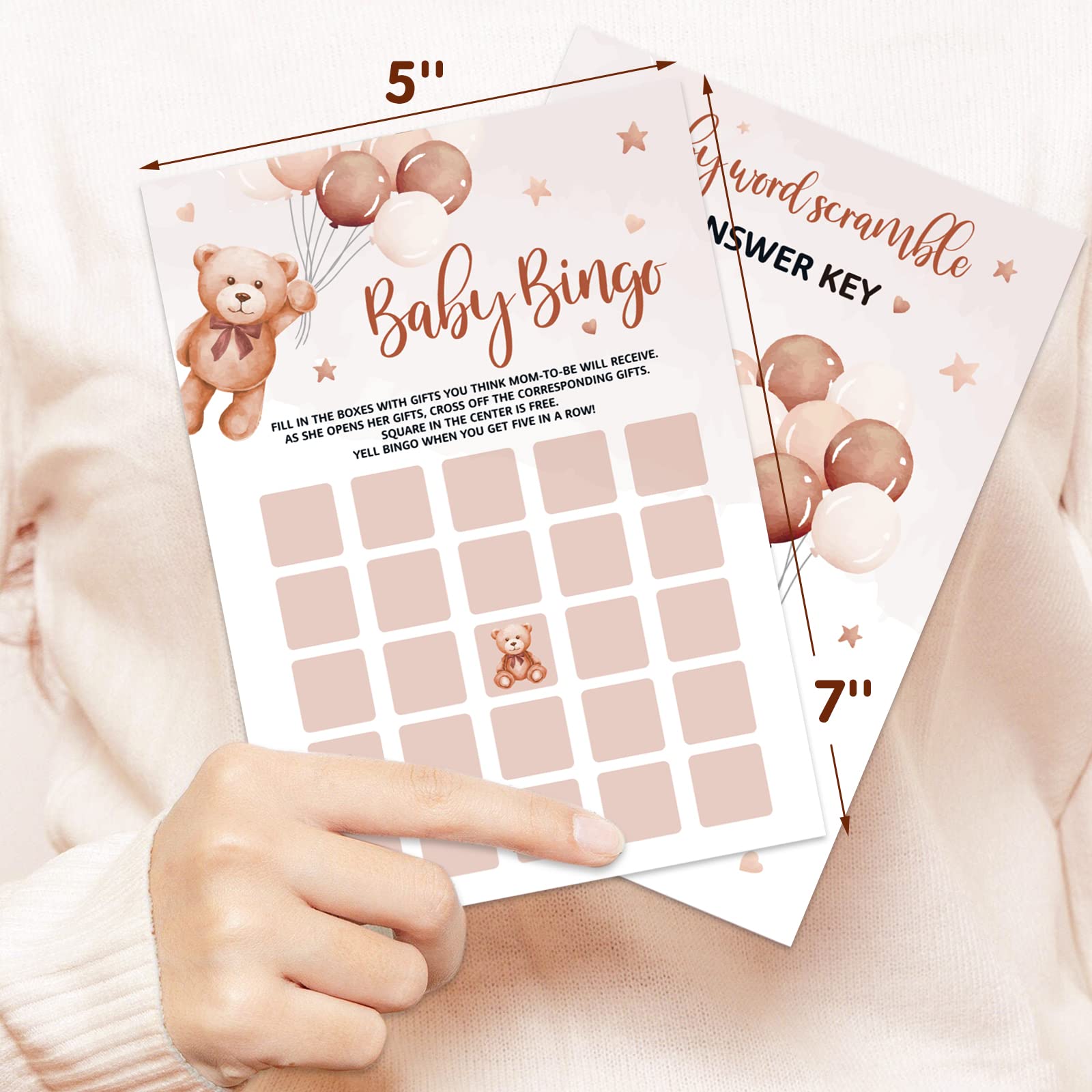 Sinasasspel 302pcs Teddy Bear Baby Shower Game Set of 6 Activities for 50 Guests Gender Neutral Includes Baby ABC, Bingo, Word Scramble, Baby Prediction and More, Each 5x7 Inches