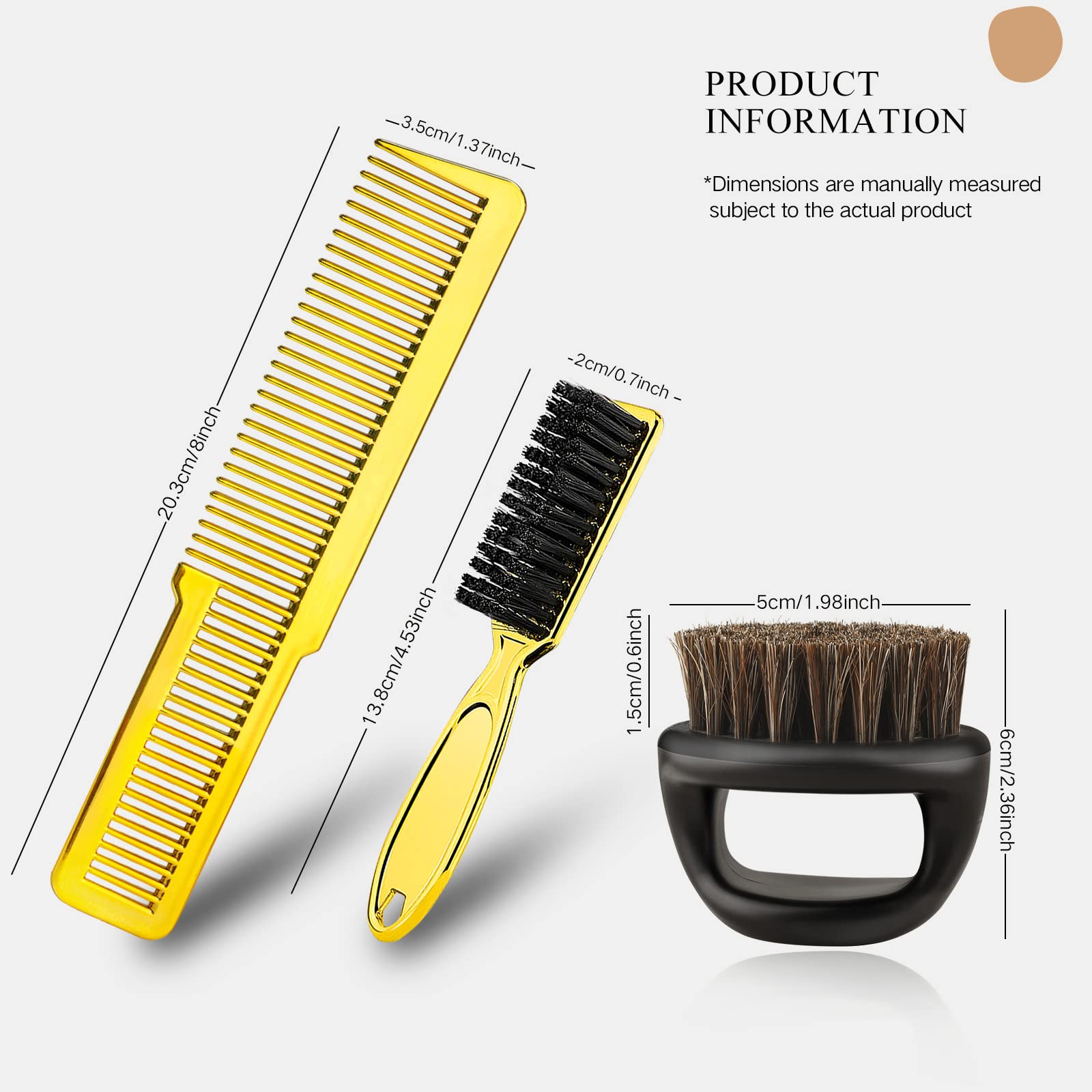 3 Pieces Barber Brush and Barber Comb Set, with Barber Blade Cleaning Brush Beard Brush Hair Cutting Comb, for Men Women Beauty Salons Home Use – Gold