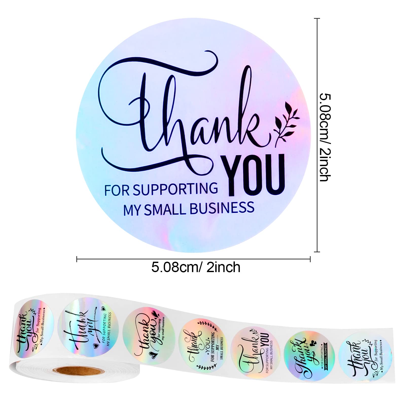 Qpout 600pcs Thank You Stickers 2 inch, Unique Rainbow Thank You Labels Sticker, Thank You for Supporting My Small Business Sticker for Gifts Bags Packing/Party Favor Thank You Stickers