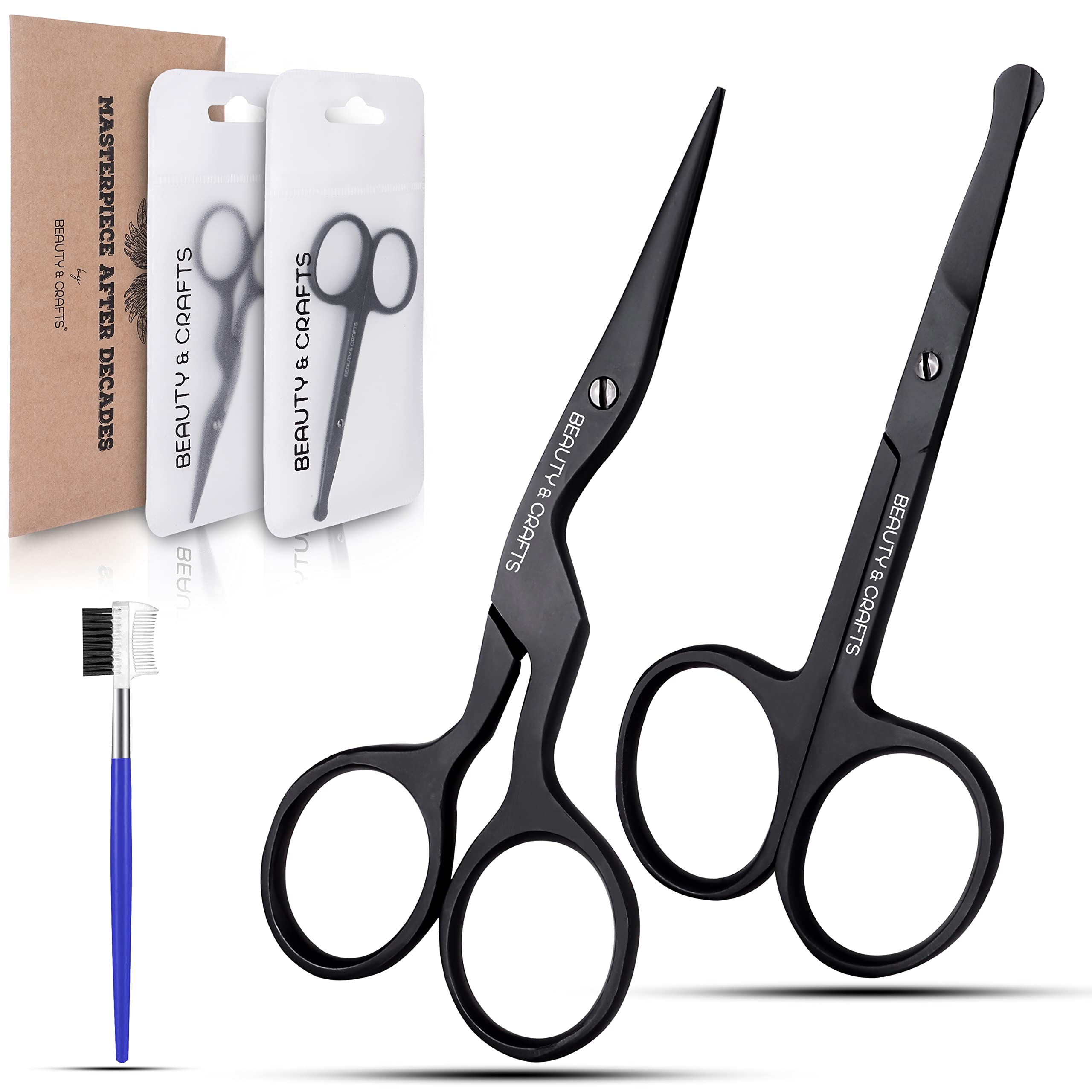 Beauty & Crafts 3 in 1 Eyebrow Scissors,Nose Scissors and Eyebrow Comb Brush - German Steel Eyebrow Grooming Kit for Men & Women (Black)