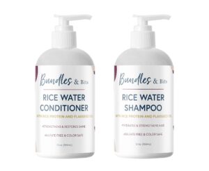 bundles & bits rice water shampoo and conditioner set - regrowth, thinning hair and anti-hair loss - plant-based, sulfate free, for all hair types, 2 piece set