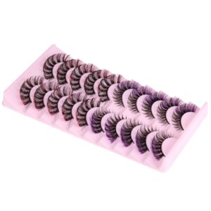 Colored Eyelashes D Curl False Eyelashes with Color Fluffy Wispy Fake Eyelashes Colored Lashes Strips 10 Pairs 2 Styles Cat Eye Lashes Pack by Zenotti (Pink & Purple)