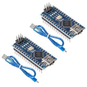 dweii 2pcs for nano v3.0 atmega328p module ch340c chip 5v 16mhz mini usb micro-controller board with 2pcs mini usb cable compatible with arduino