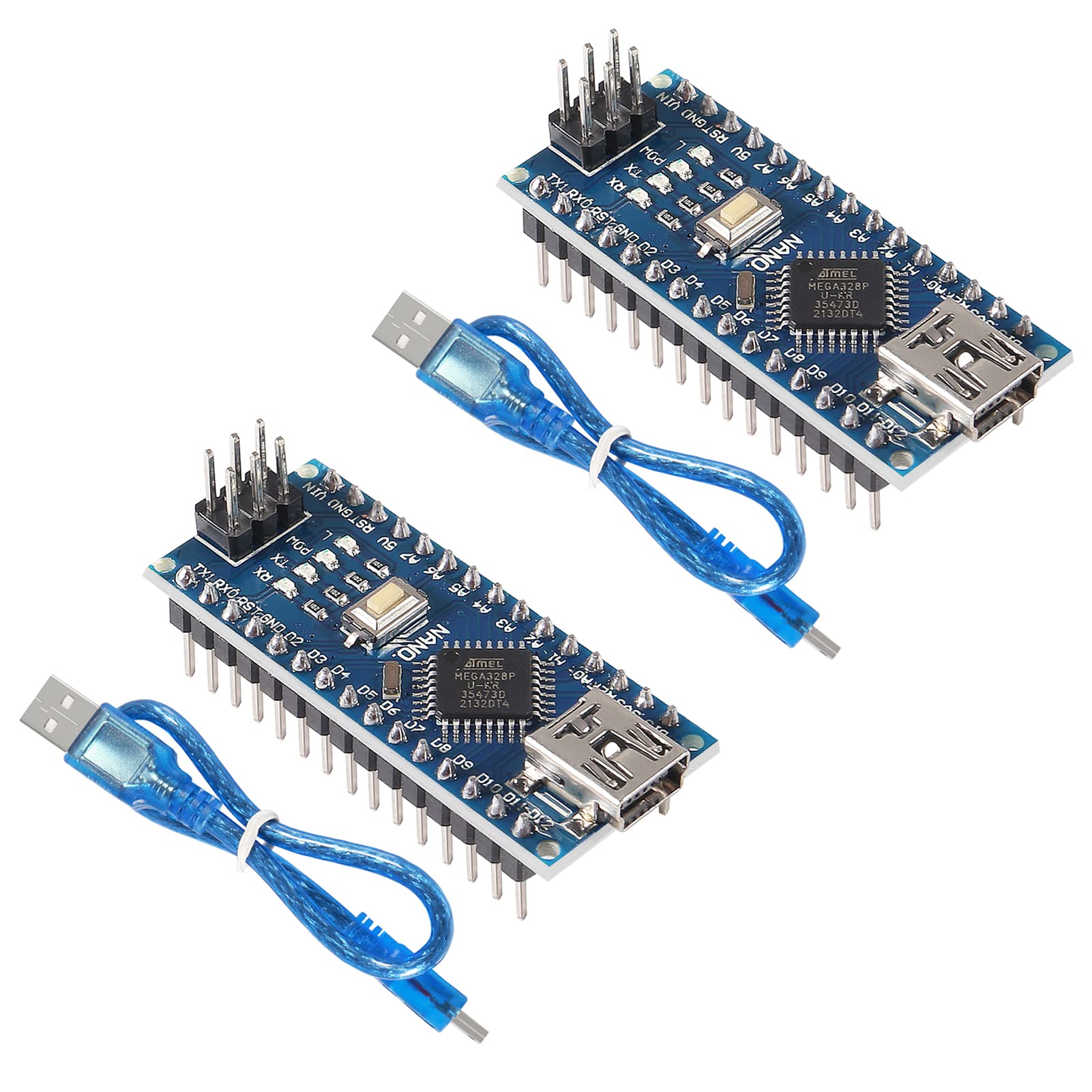 DWEII 2PCS for Nano V3.0 ATMEGA328P Module CH340C Chip 5V 16MHz Mini USB Micro-Controller Board with 2PCS Mini USB Cable Compatible with Arduino