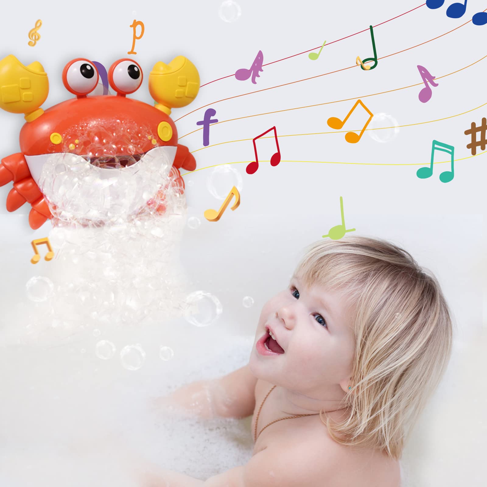 Charmspal Toddler Bath Toy Bubble - Crab Bath Toys for Kids - Bathtub Toys Musical Bubble Machine - Bath Toys with Suction Cups Music - Bath Gifts for Boys and Girls Tub Presents