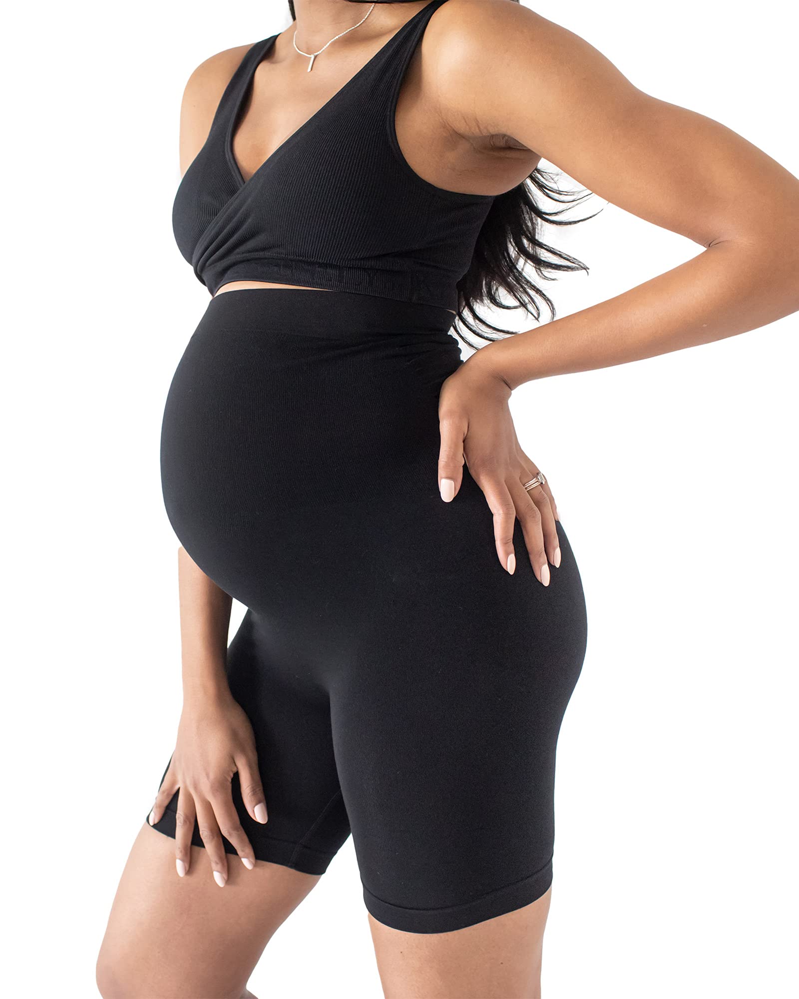 Kindred Bravely Bamboo Seamless No Rub Maternity Shorts 2 Pack (Black/Twilight, Medium)