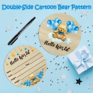 R HORSE Wooden Baby Birth Announcement Sign with Marker Pen Blue Bear Pattern Newborn Announcement Card Personalized Wooden Baby Birth Sign for Baby Shower Birthday Gift Keepsakes